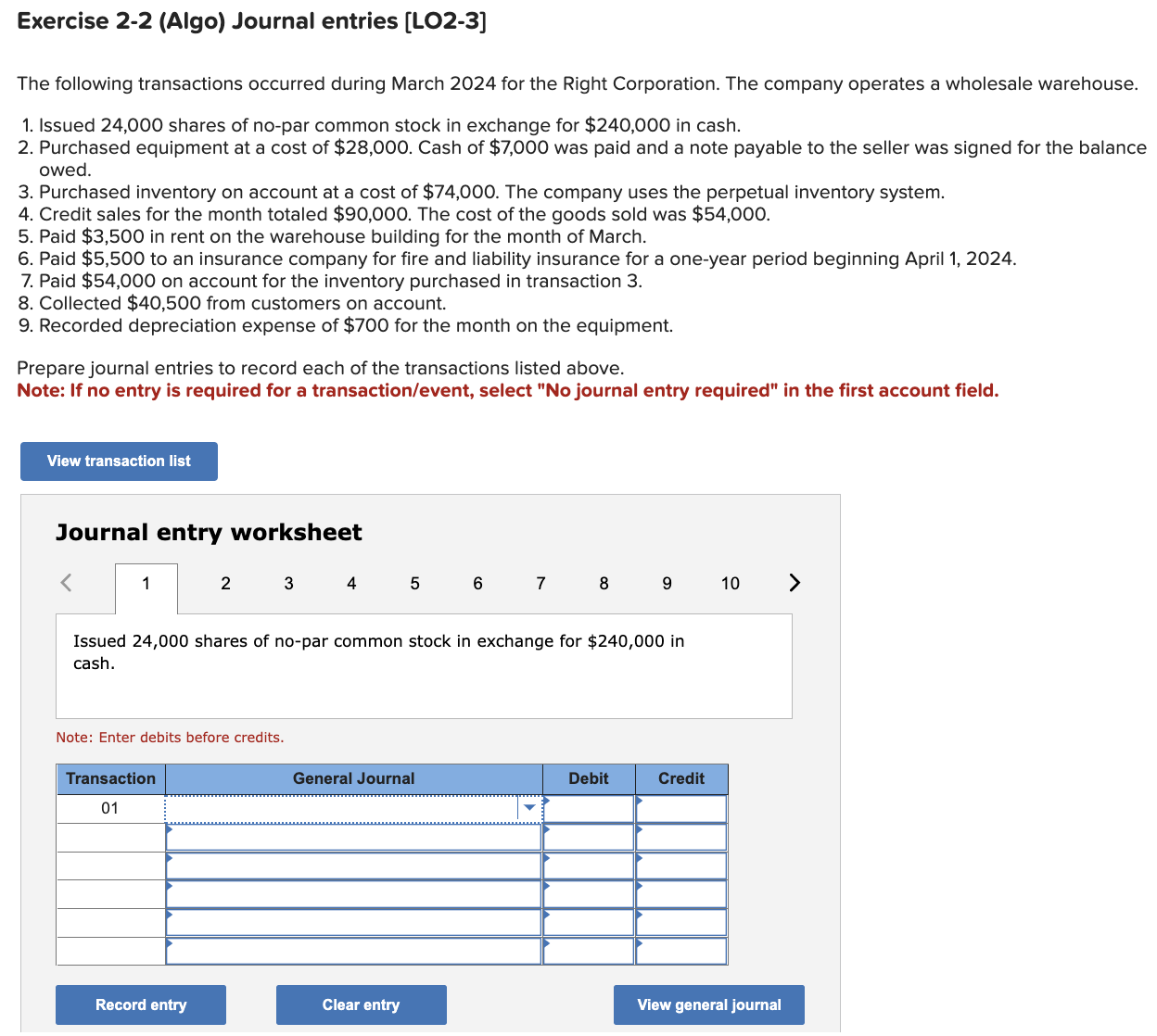 Solved The following transactions occurred during March 2024 | Chegg.com