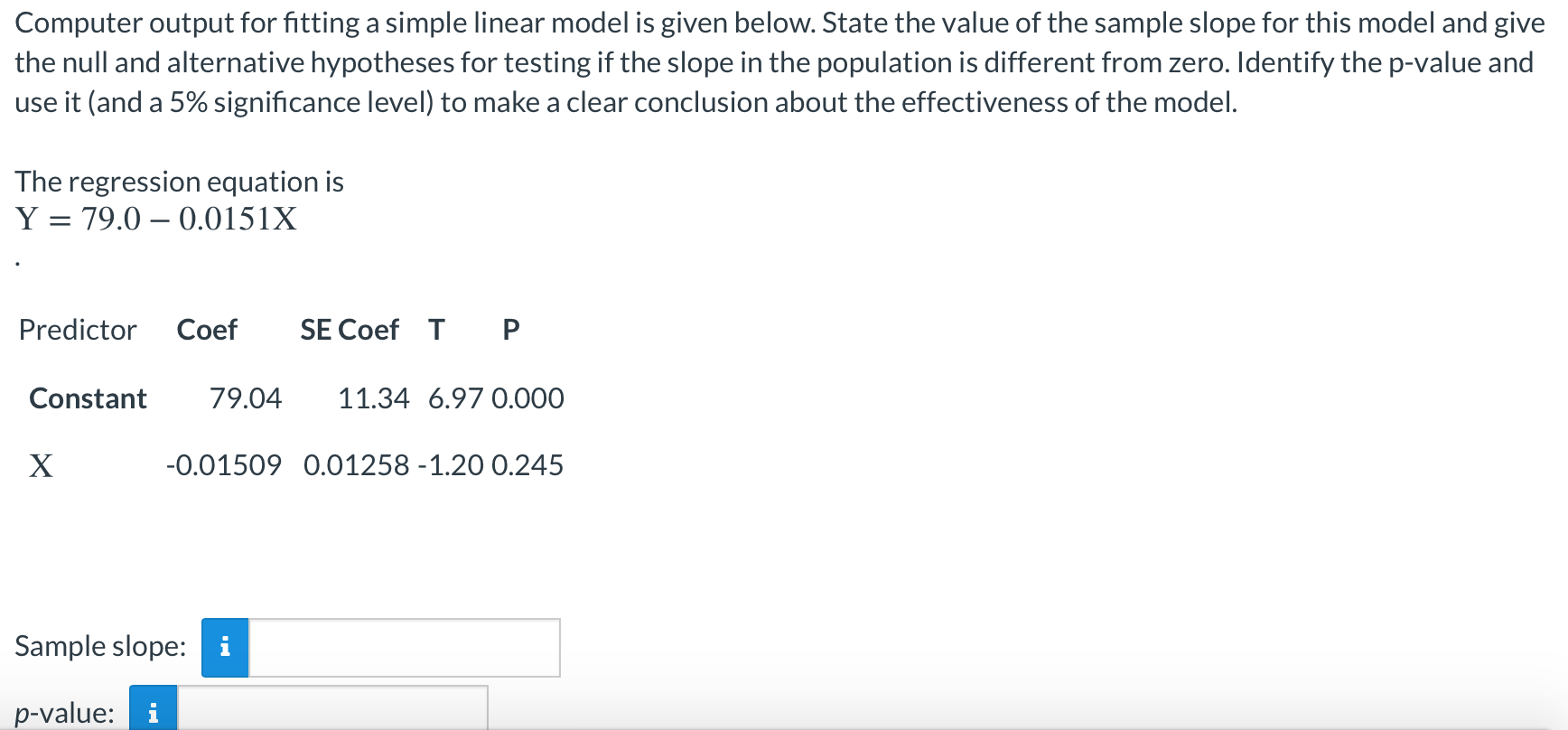 Solved Computer output for fitting a simple linear model is | Chegg.com