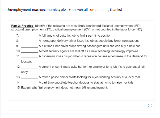 Solved Unemployment macroeconomics; please answer all | Chegg.com