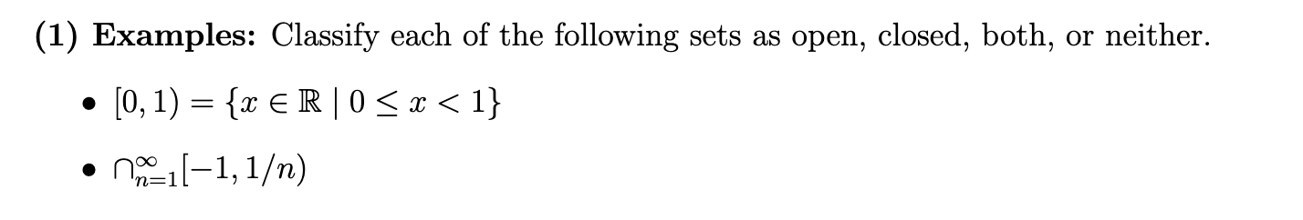 Solved (1) Examples: Classify each of the following sets as | Chegg.com