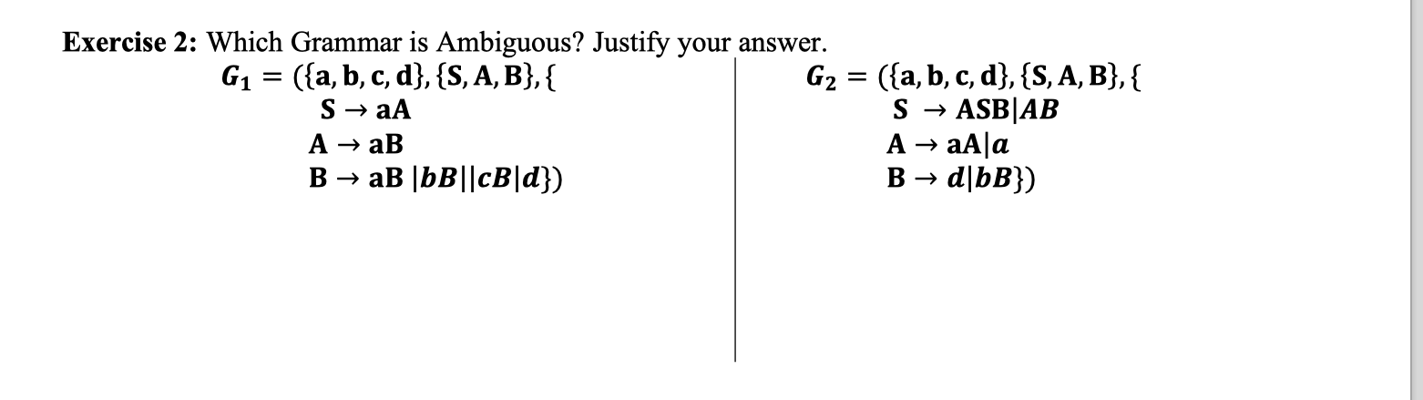 Solved Exercise 2: Which Grammar is Ambiguous? Justify your | Chegg.com