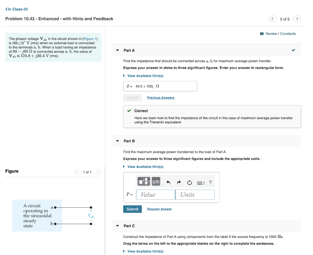Solved Review Constants The phasor voltage Vab in the | Chegg.com