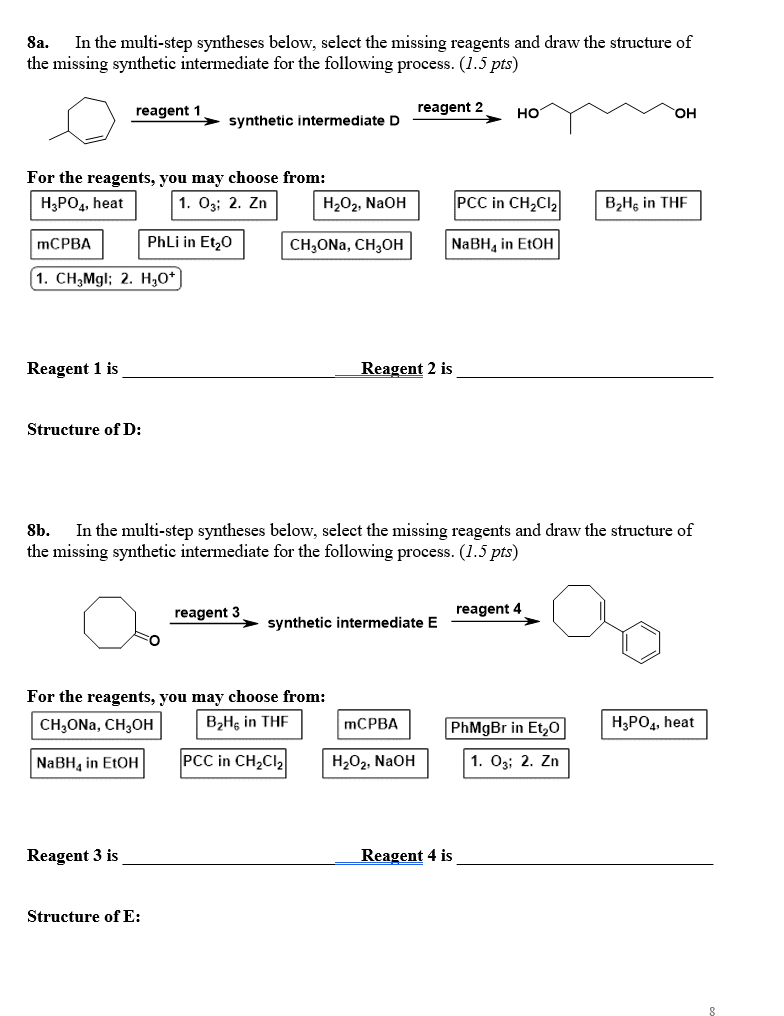 Solved 8a. In the multi-step syntheses below, select the | Chegg.com