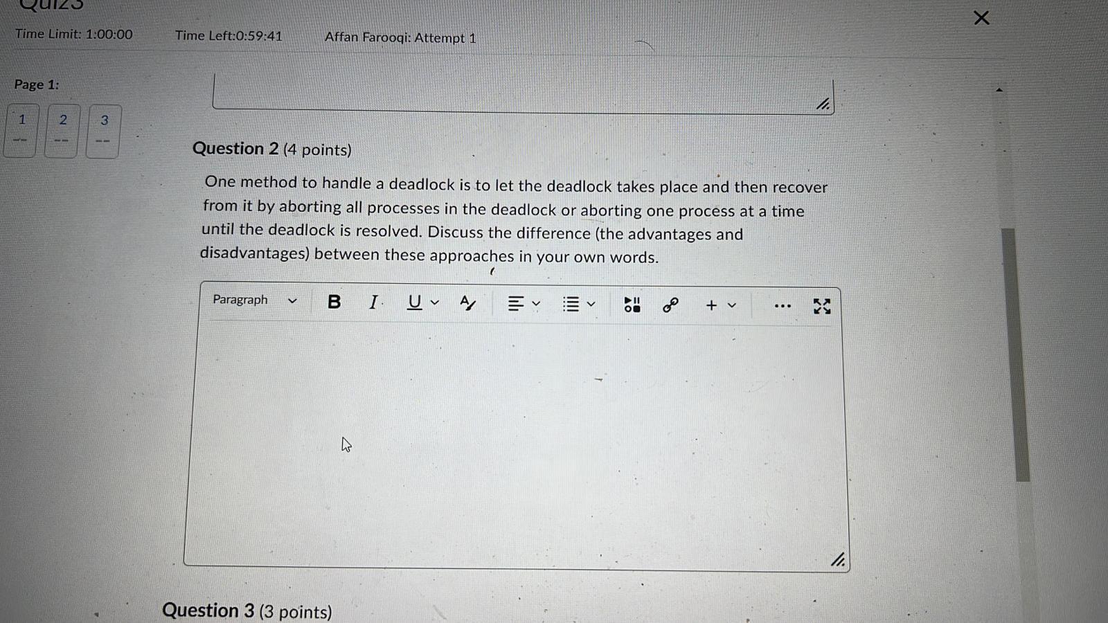 Solved Question 2 (4 points) One method to handle a deadlock | Chegg.com