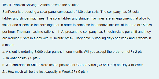 Solved Test II. Problem Solving - Attach or write the | Chegg.com