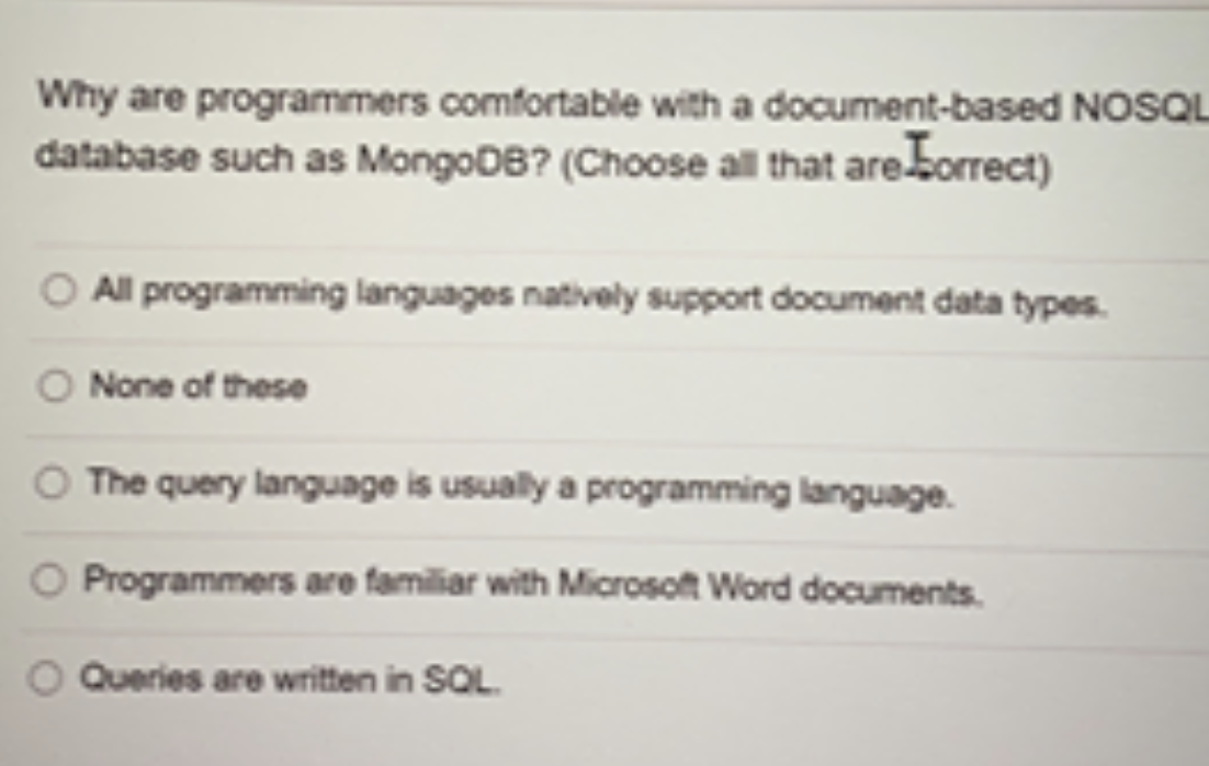Solved Why are programmers comfortable with a document-based | Chegg.com