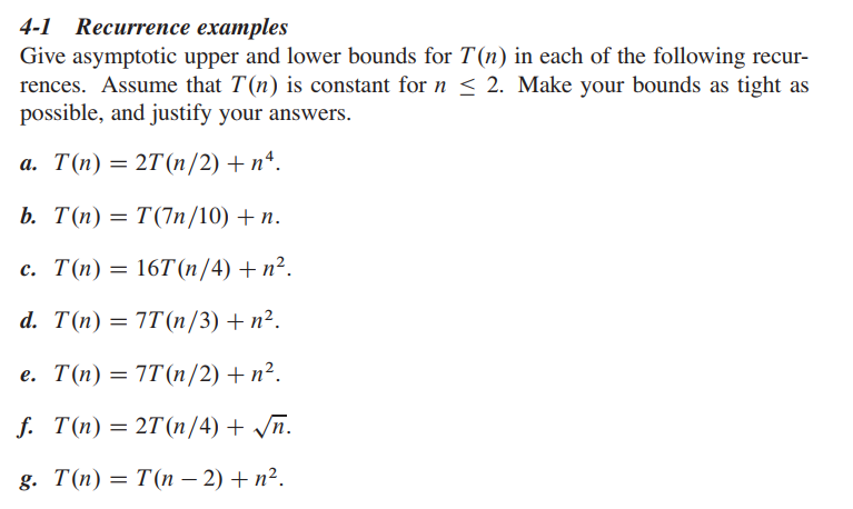 4-1 ﻿Recurrence examplesGive asymptotic upper and | Chegg.com