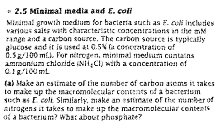2.5 Minimal media and E, coli Minimal growth medium | Chegg.com