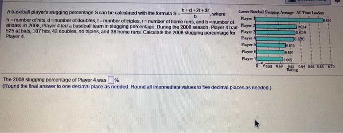 Solved A baseball player's sugging percentage S can be | Chegg.com
