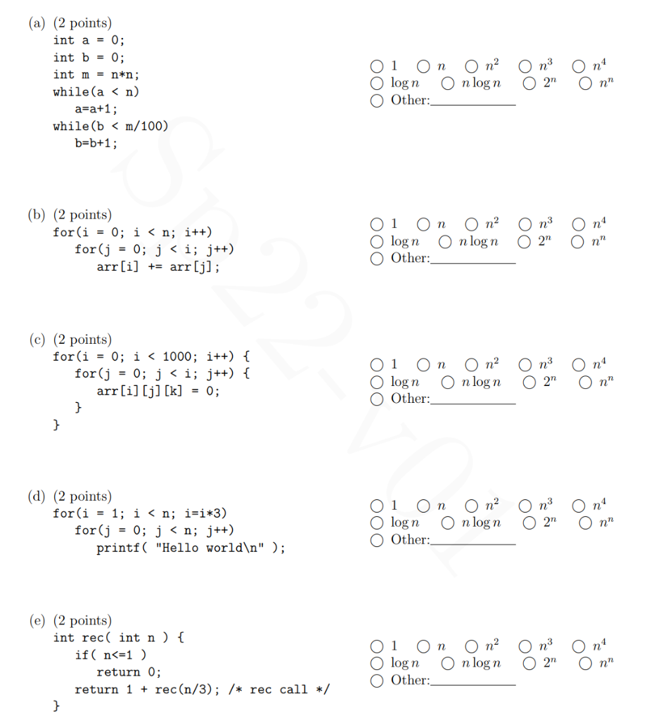 Solved (a) (2 points) int a = 0; int b = 0; int m= n*n; | Chegg.com