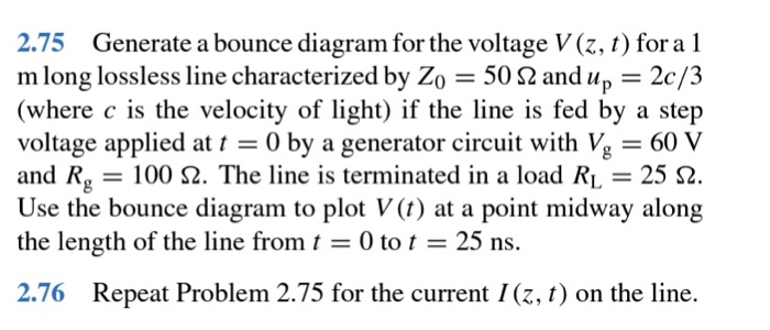 Solved 2.75 Generate a bounce diagram for the voltage V(z, | Chegg.com