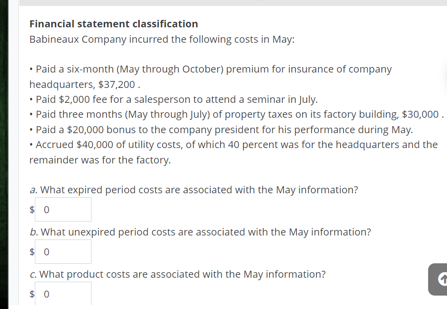 Solved Financial statement classification Babineaux Company | Chegg.com