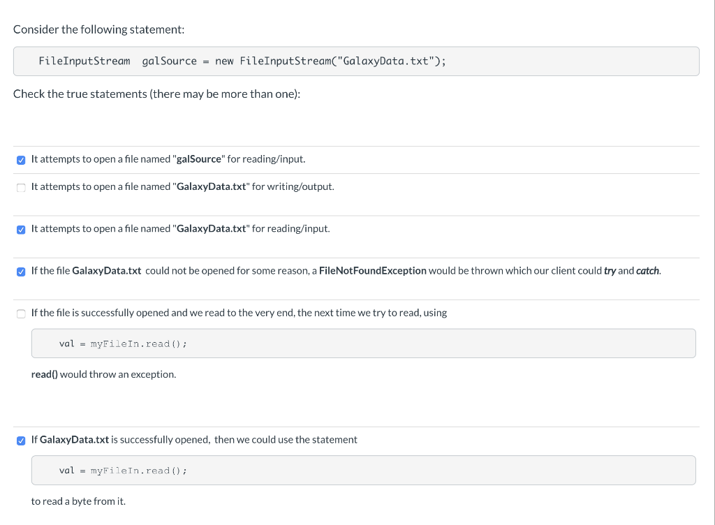 Solved Consider the following statement: FileInputStream | Chegg.com
