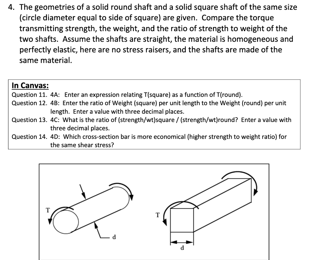 Solved 4. The geometries of a solid round shaft and a solid | Chegg.com