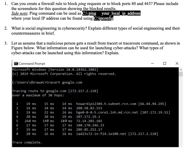 1. Can you create a firewall rule to block ping | Chegg.com
