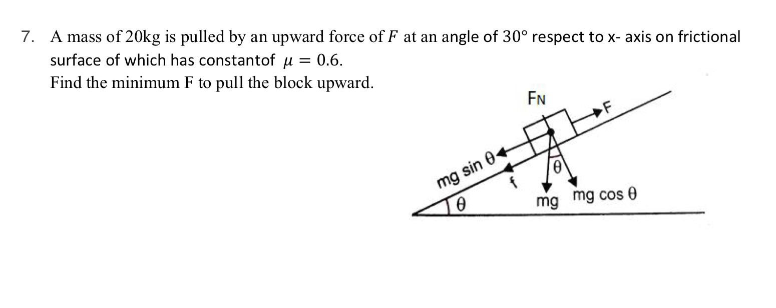 Solved 7. A mass of 20 kg is pulled by an upward force of F | Chegg.com