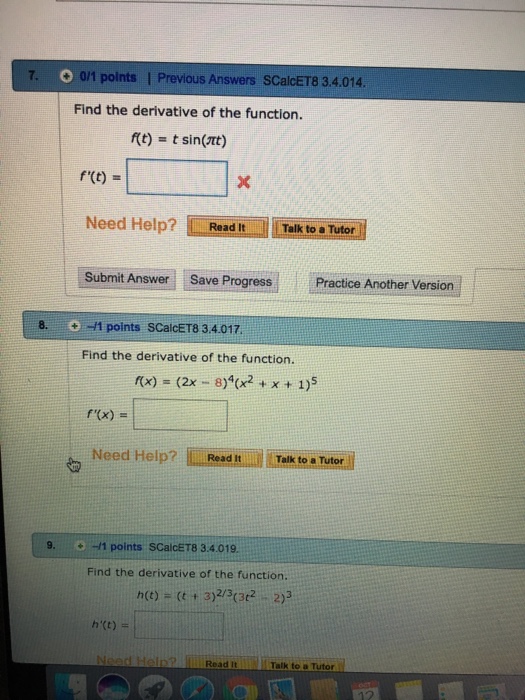 Solved 7.。0/1 points 1 Previous Answers SCalcET8 3.4.014 | Chegg.com
