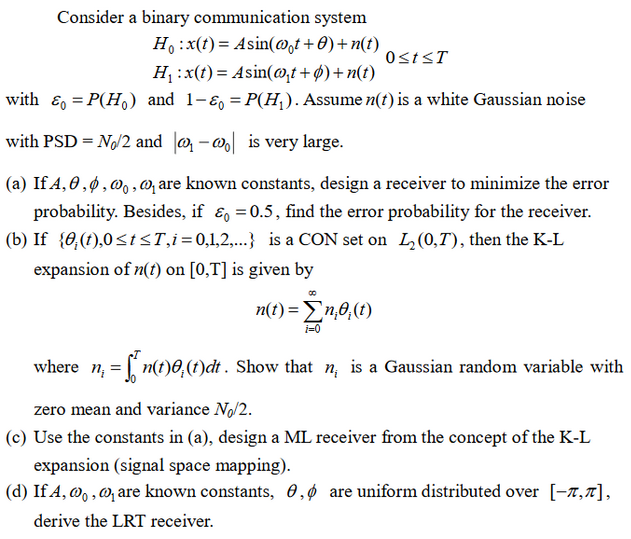 Consider a binary communication system H:x(t) = | Chegg.com