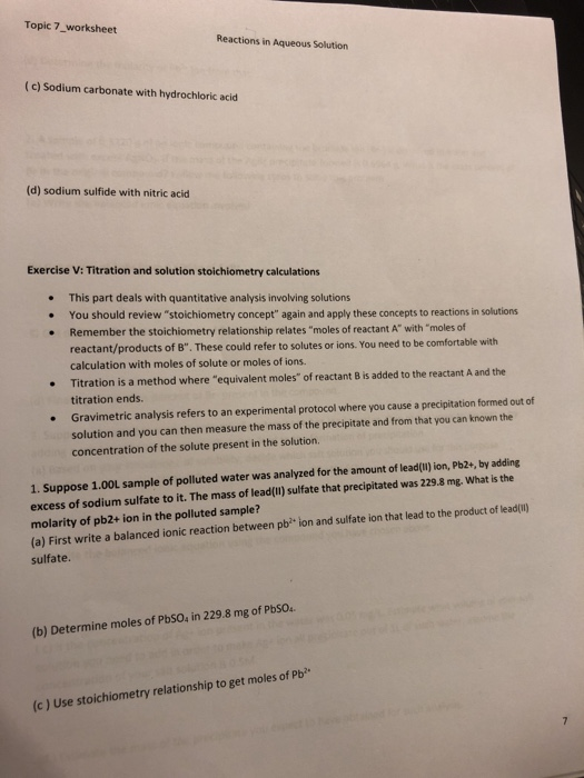Solved Topic 7_worksheet Reactions in Aqueous Solution (c) | Chegg.com