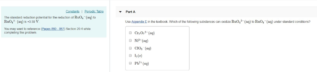 Solved Constants Periodic Table The standard reducon | Chegg.com