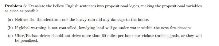 Solved Problem 3: Translate the bellow English sentences | Chegg.com