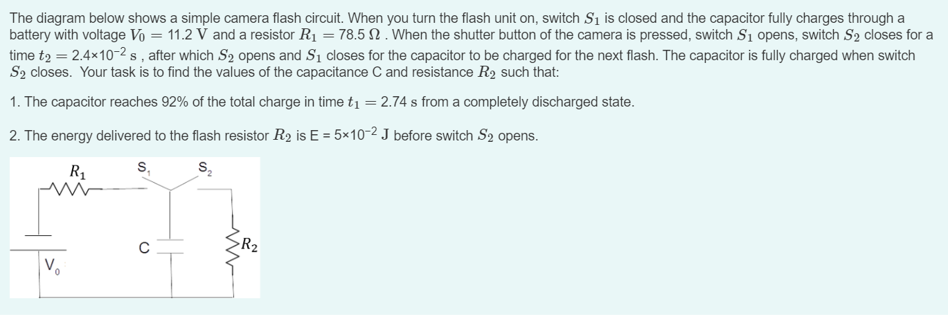 Solved The diagram below shows a simple camera flash | Chegg.com