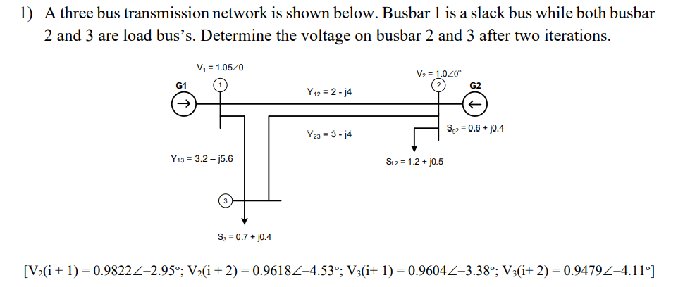 1) A three bus transmission network is shown below. | Chegg.com