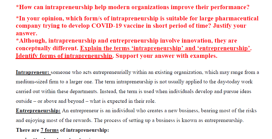 Solved *How can intrapreneurship help modern organizations | Chegg.com
