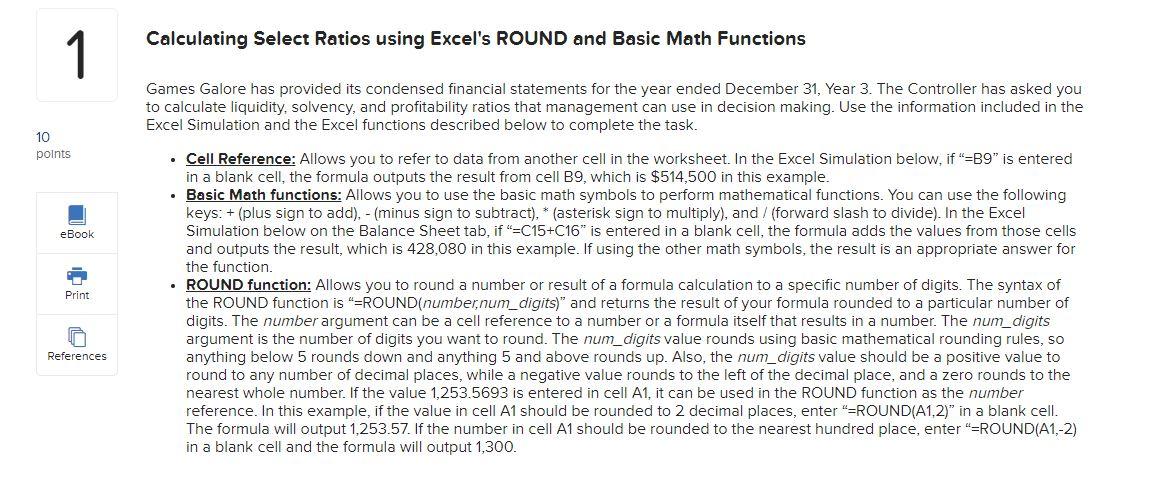 Solved Calculating Select Ratios using Excel's ROUND and | Chegg.com