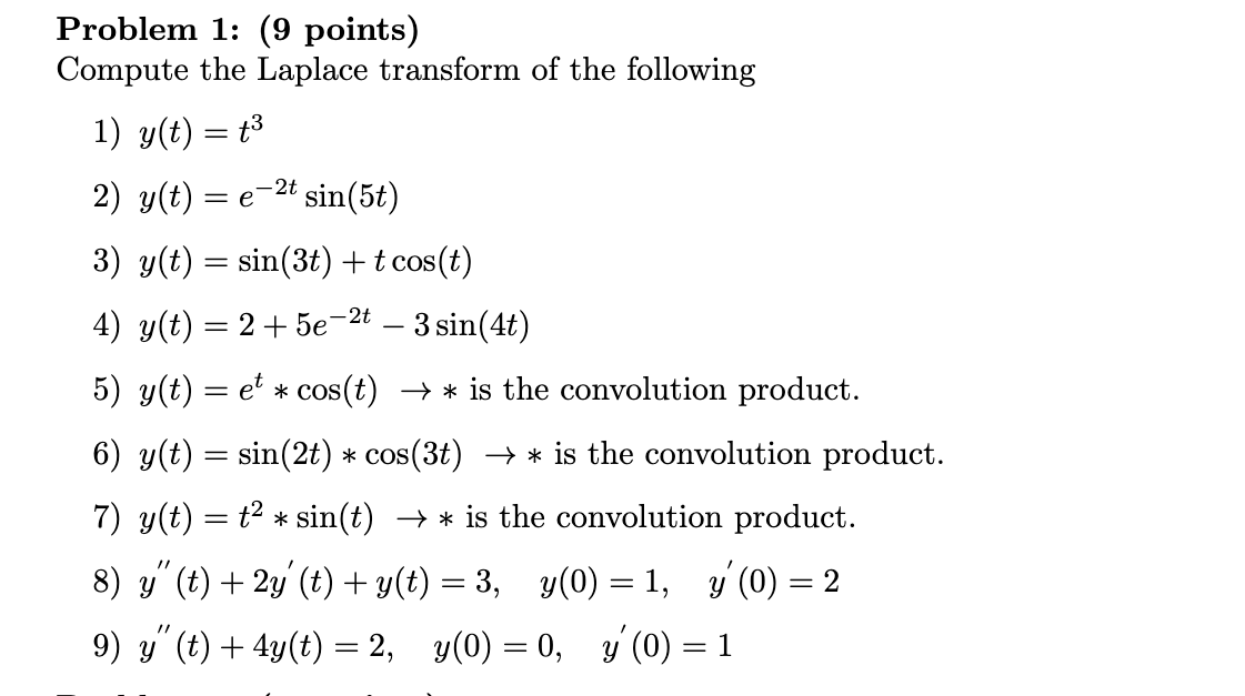 Solved =e = Problem 1: (9 points) Compute the Laplace | Chegg.com