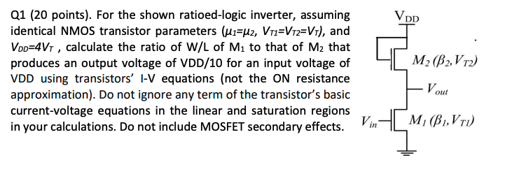 Solved VDD M2 (P2, Vra) Q1 (20 points). For the shown | Chegg.com