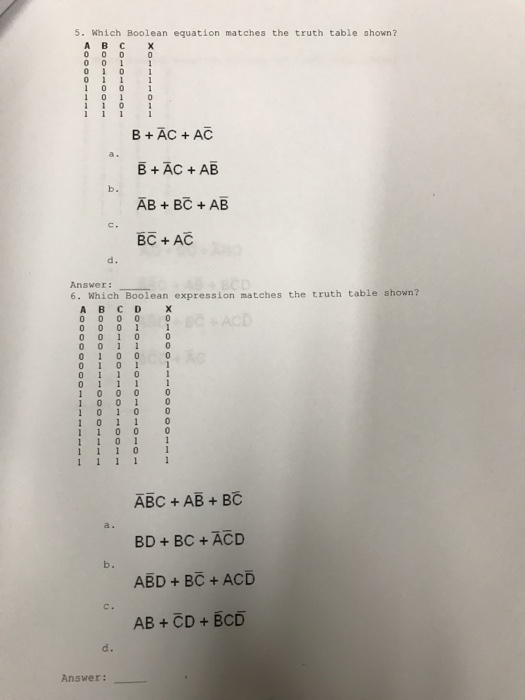 Solved 1. Nhich Boolean equation matches the truth table | Chegg.com