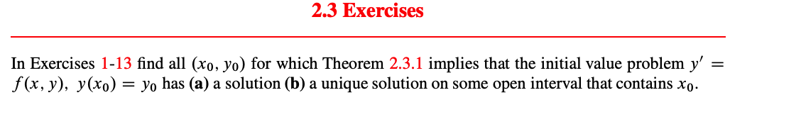 Solved In Exercises 1-13 find all (x0,y0) for which Theorem | Chegg.com