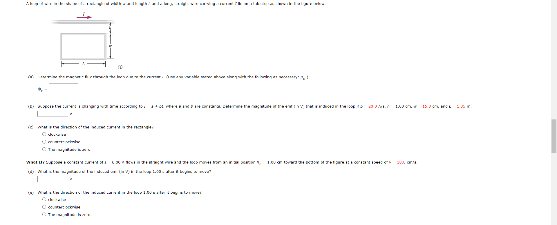 Solved A loop of wire in the shape of a rectangle of width w | Chegg.com