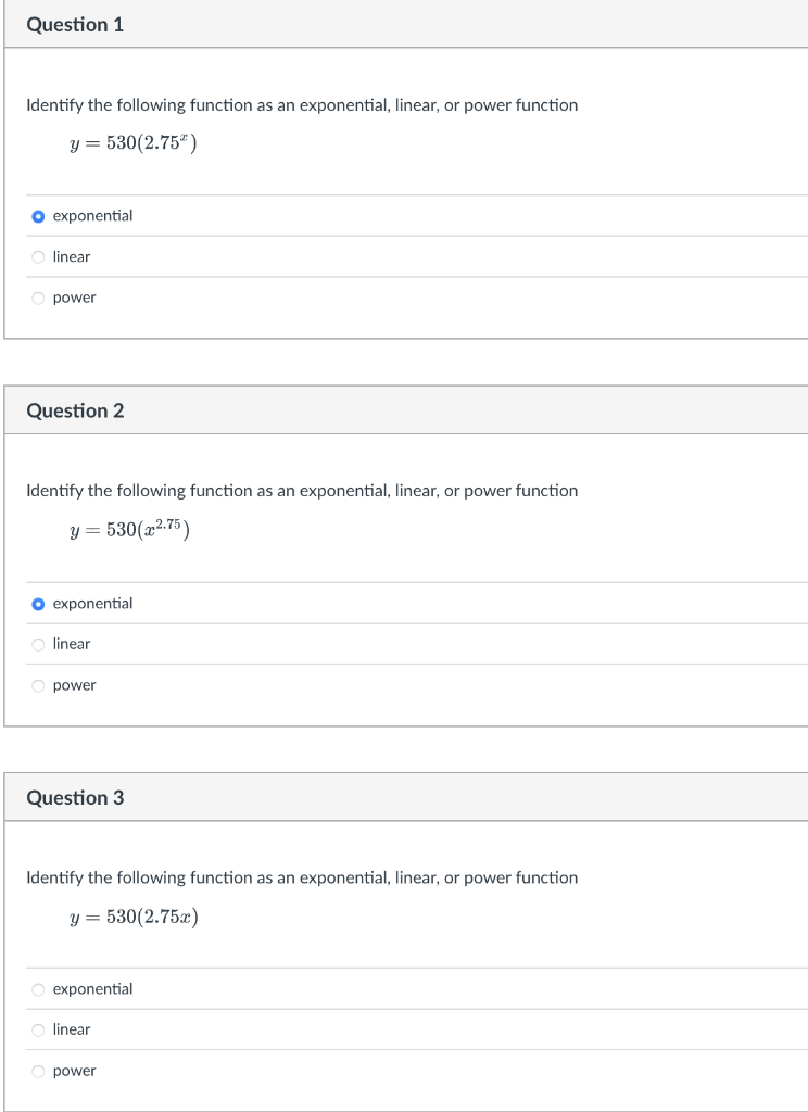 Solved Identify the following function as an exponential, | Chegg.com