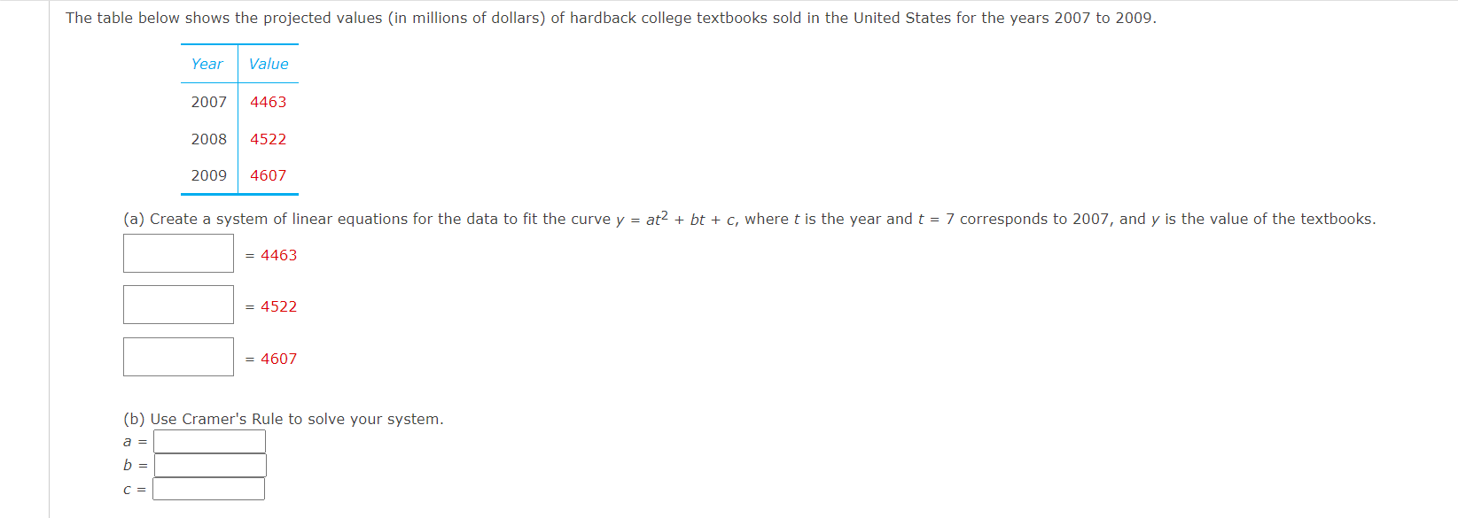 Solved =4463=4522=4607 (b) Use Cramer's Rule to solve your | Chegg.com