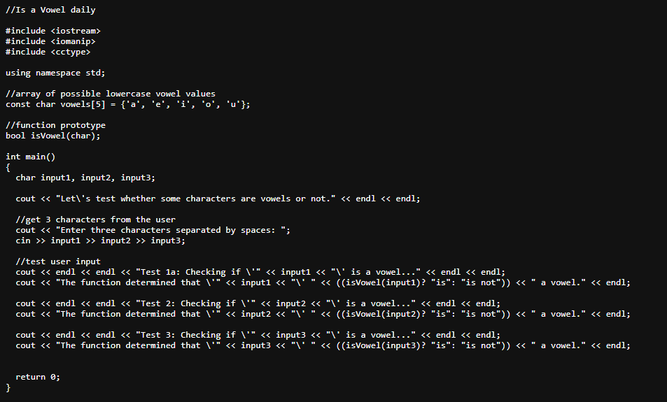 Solved //Is a Vowel daily \#include 〈iostream〉 \#include | Chegg.com