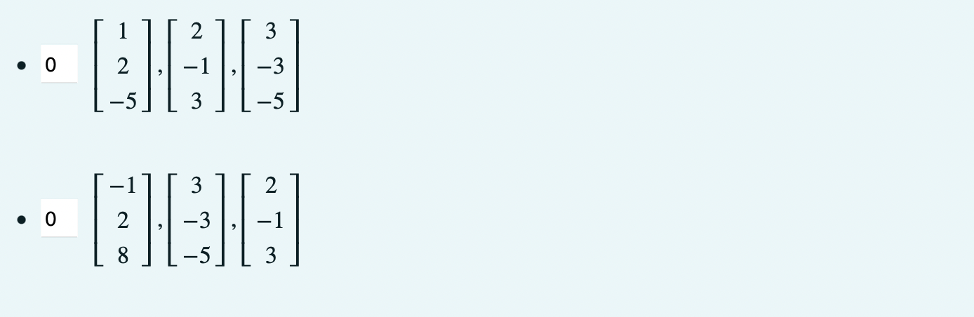 Solved Among the following sets of vectors, select the | Chegg.com