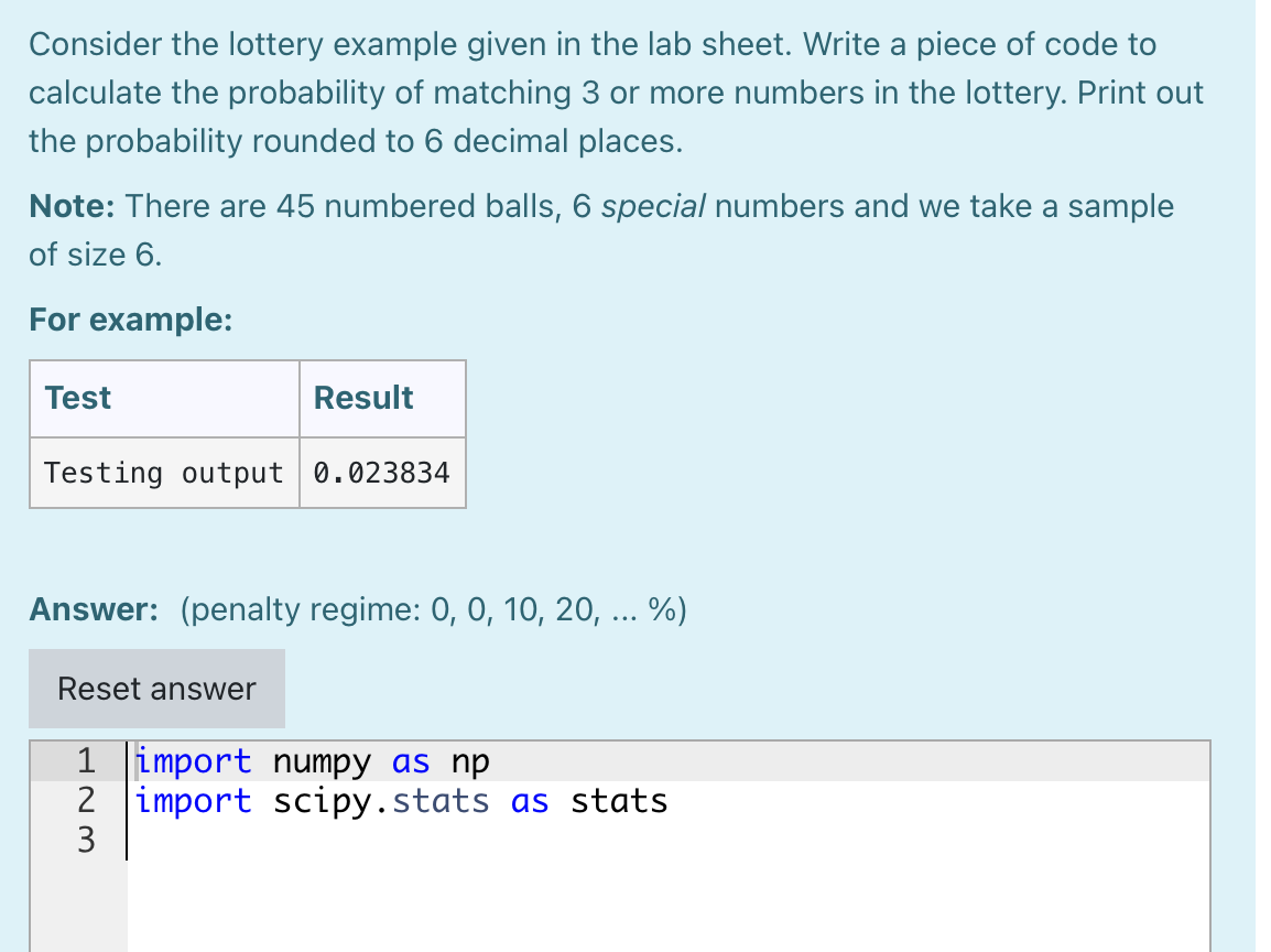 Solved Consider the lottery example given in the lab sheet. | Chegg.com