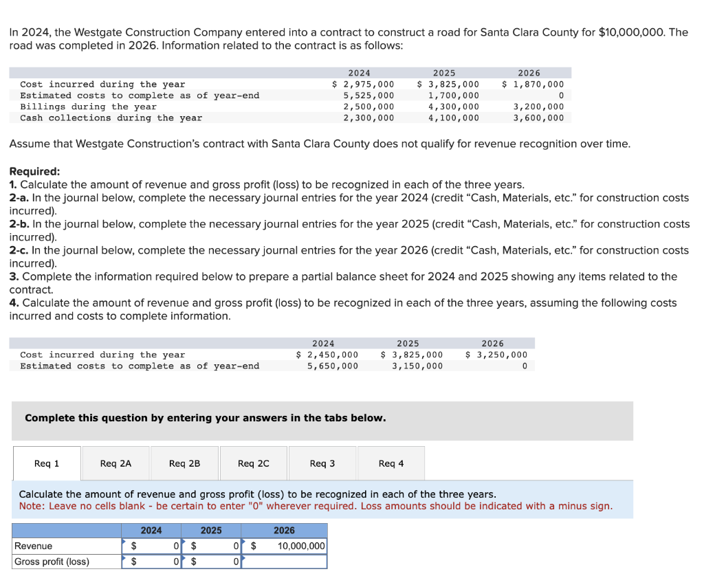 Solved In 2024, the Westgate Construction Company entered | Chegg.com