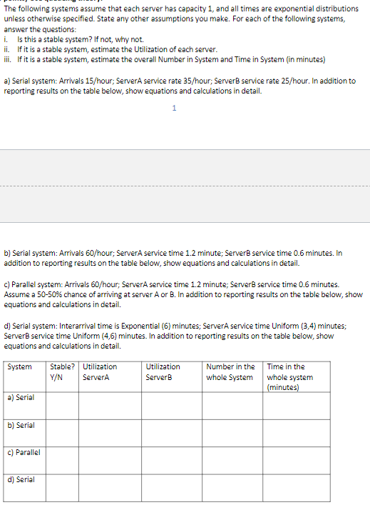 Solved The following systems assume that each server has | Chegg.com