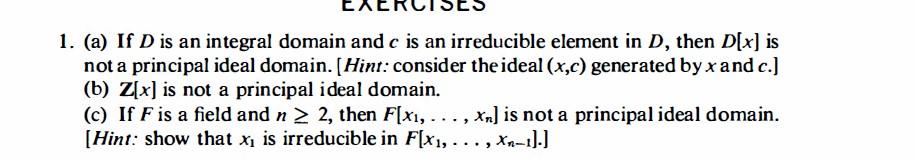 Solved 1. (a) If D is an integral domain and c is an | Chegg.com