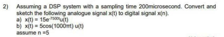 Solved 2) Assuming a DSP system with a sampling time | Chegg.com