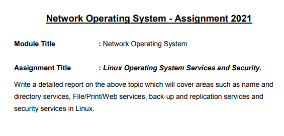 Solved Network Operating System - Assignment 2021 Module | Chegg.com