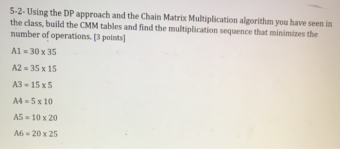Solved 5-2- Using the DP approach and the Chain Matrix | Chegg.com