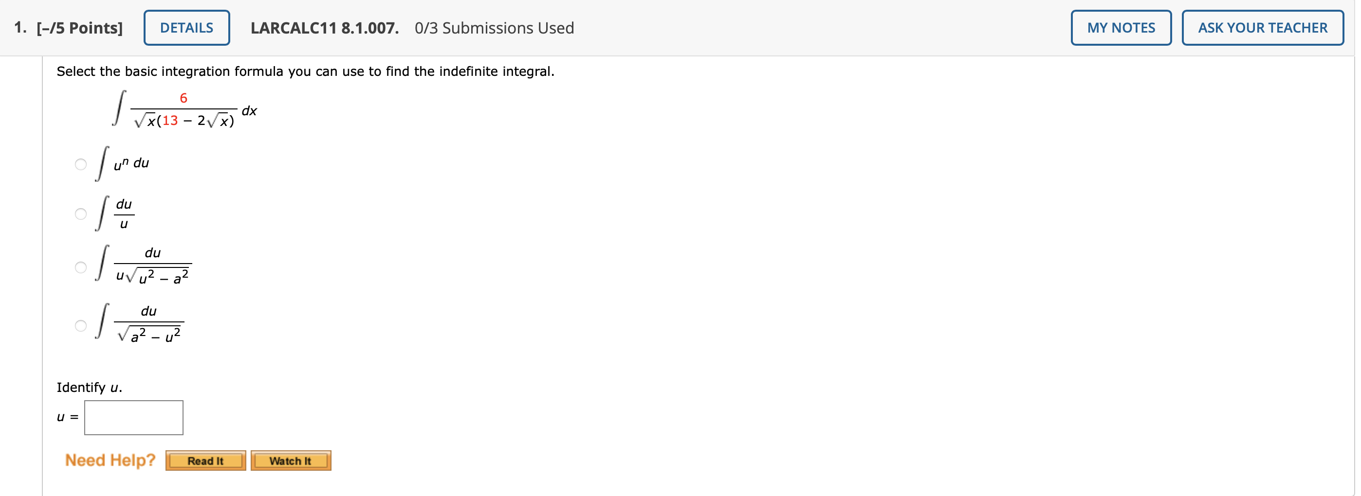 Solved Select the basic integration formula you can use to | Chegg.com