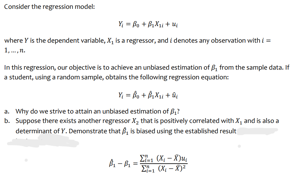 Solved Consider the regression model:Yi=β0+β1x1i+uiwhere Y | Chegg.com
