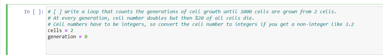 Solved Write a loop that counts the generations of cell | Chegg.com