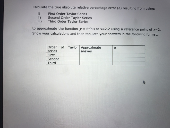 Solved Calculate The True Absolute Relative Percentage Error Chegg