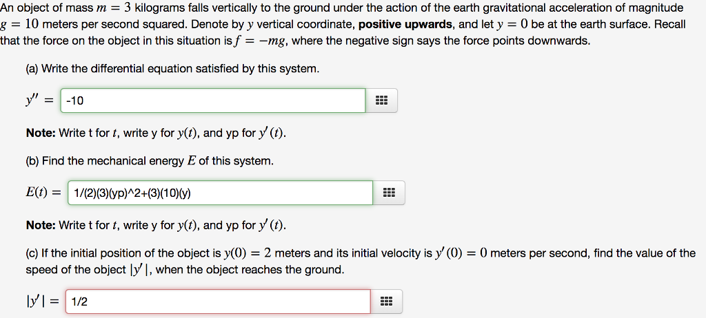 Solved An object of mass m 3 kilograms falls vertically to | Chegg.com